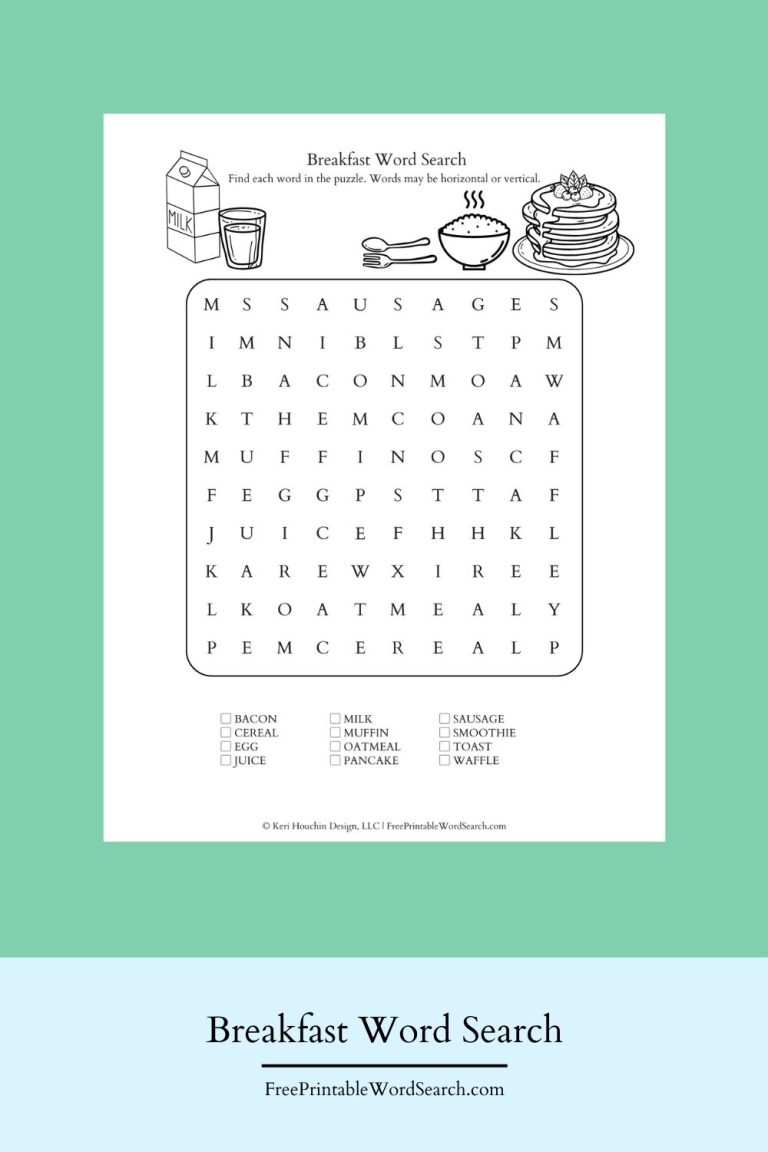 Breakfast Word Search - Free Printable Word Search