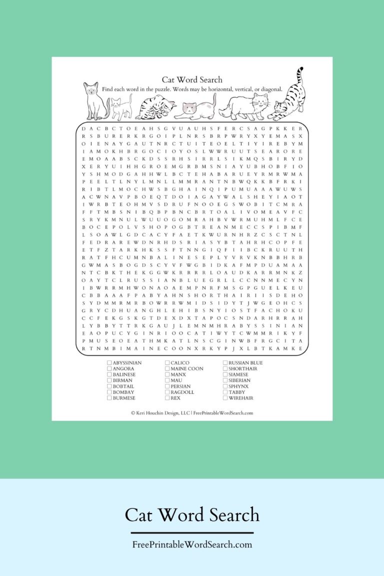 Cat Word Search - Free Printable Word Search