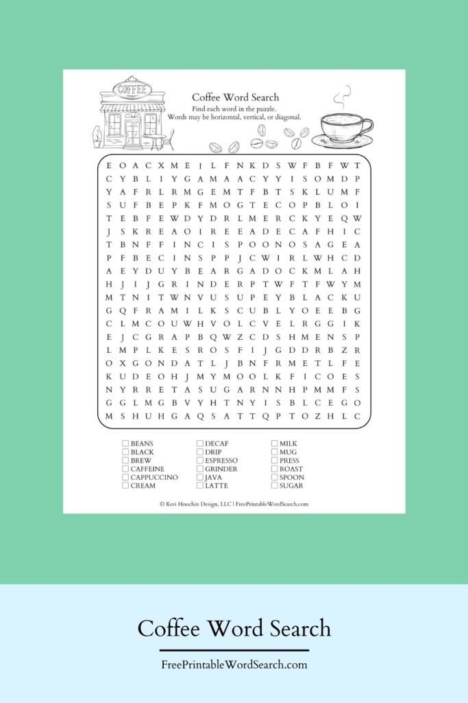 Coffee Word Search - Free Printable Word Search