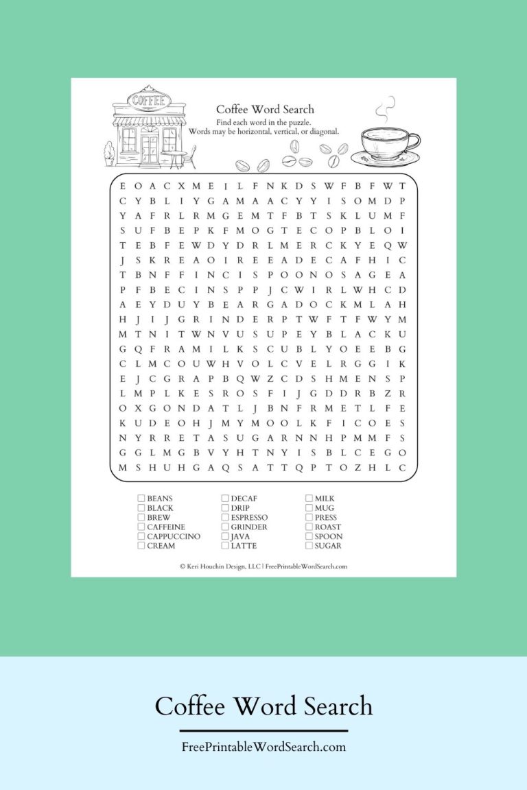 Coffee Word Search - Free Printable Word Search