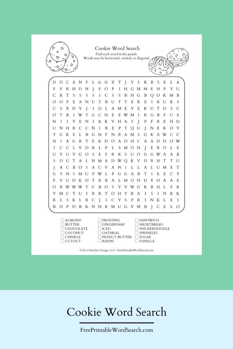 Cookie Word Search - Free Printable Word Search