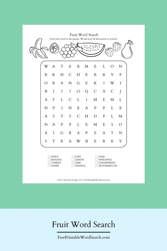 Fruit Word Search - Free Printable Word Search