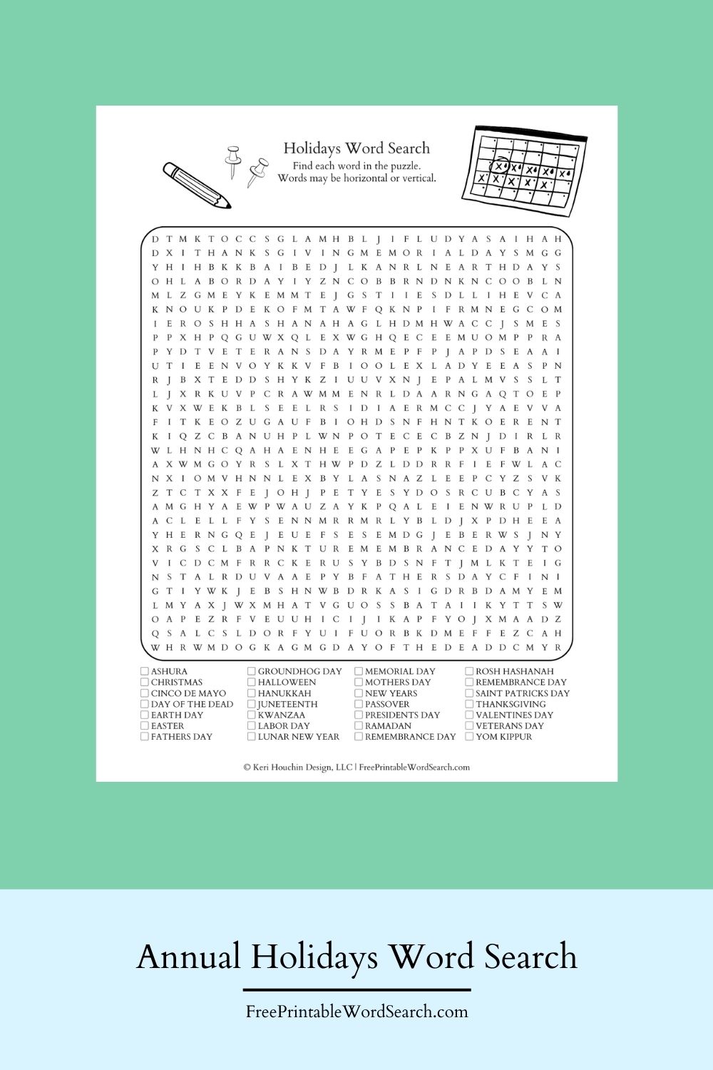 Holidays Word Search - Free Printable Word Search