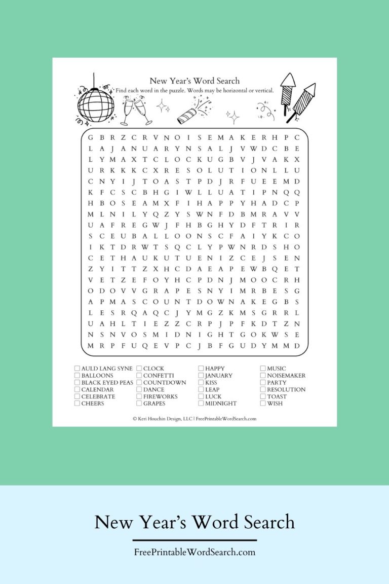 New Year's Word Search - Free Printable Word Search