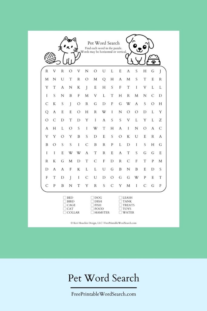 Pet Word Search - Free Printable Word Search
