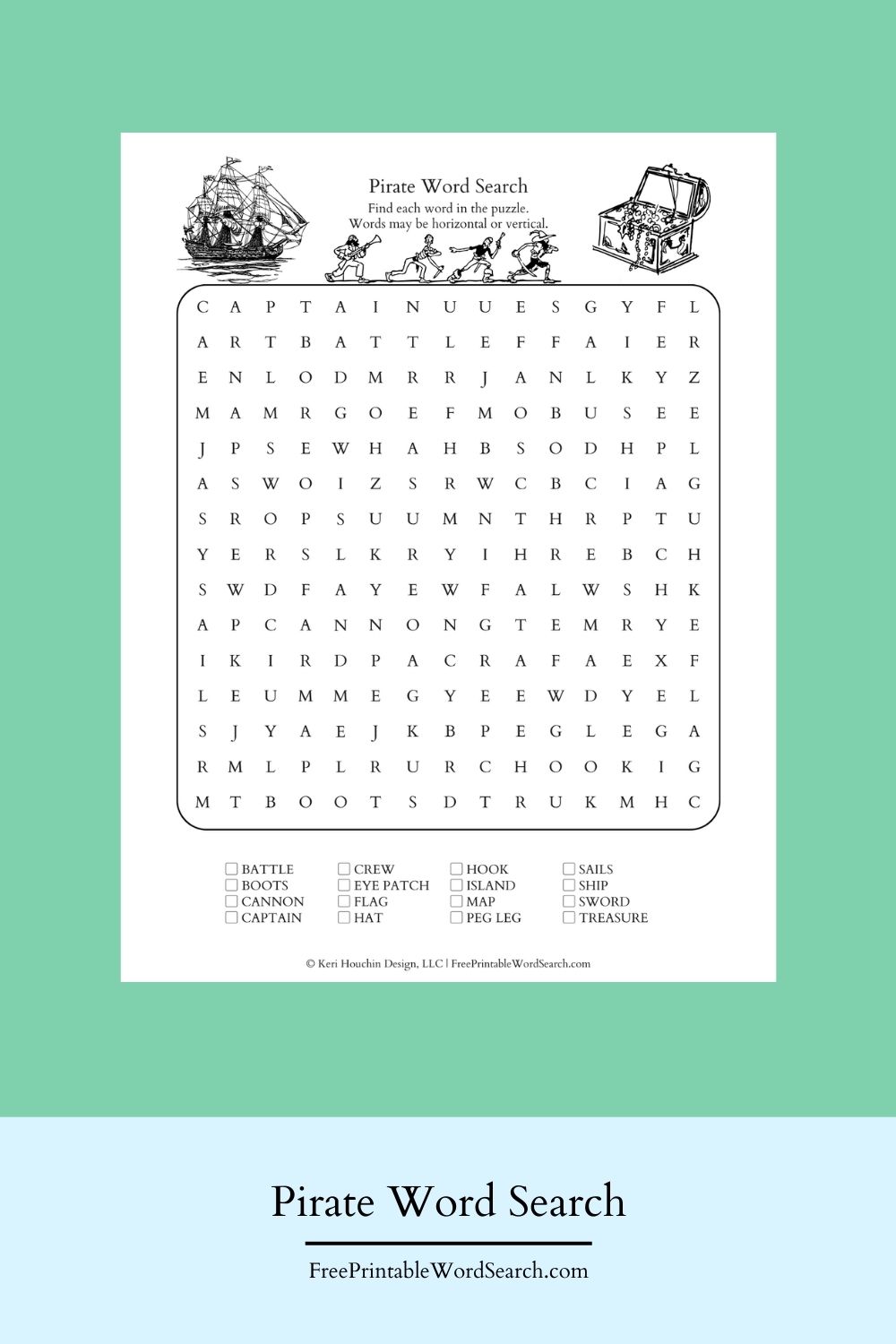 Pirate Word Search - Free Printable Word Search