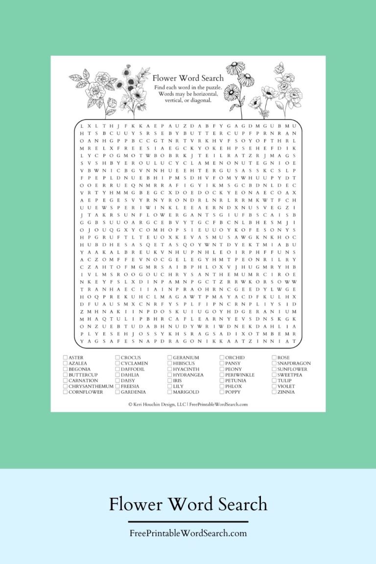 Flower Word Search - Free Printable Word Search