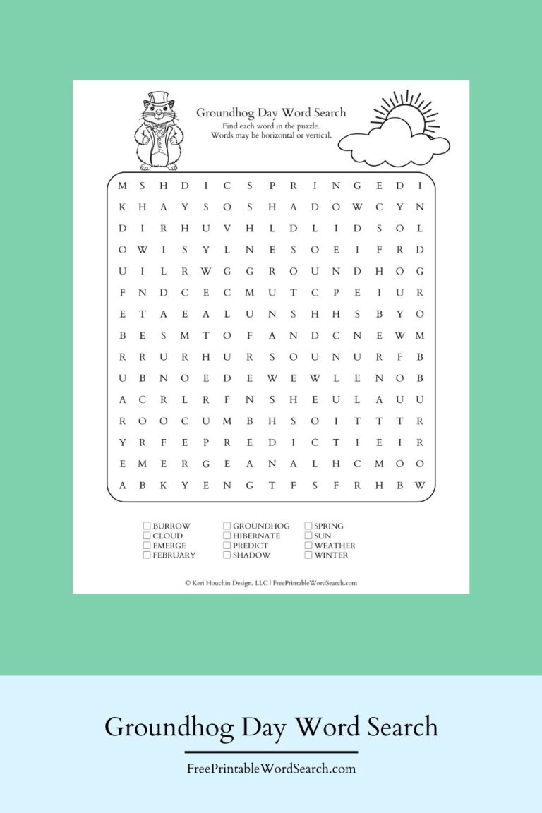 Groundhog Day Word Search - Free Printable Word Search