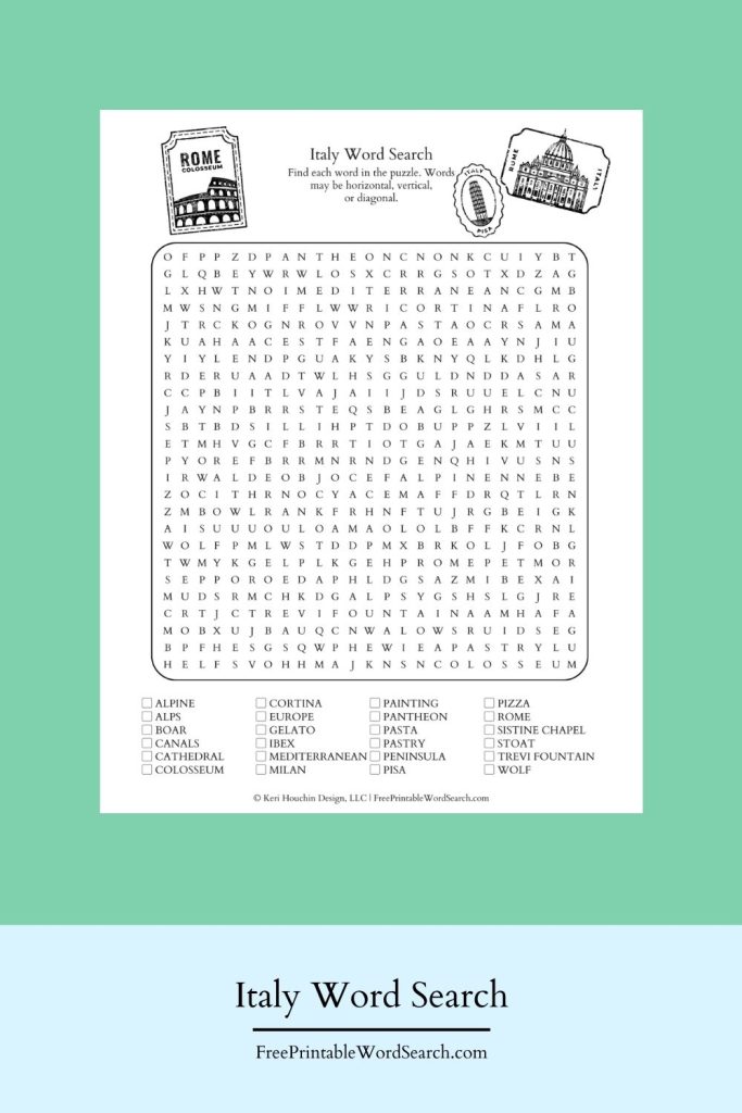 Italy Word Search - Free Printable Word Search