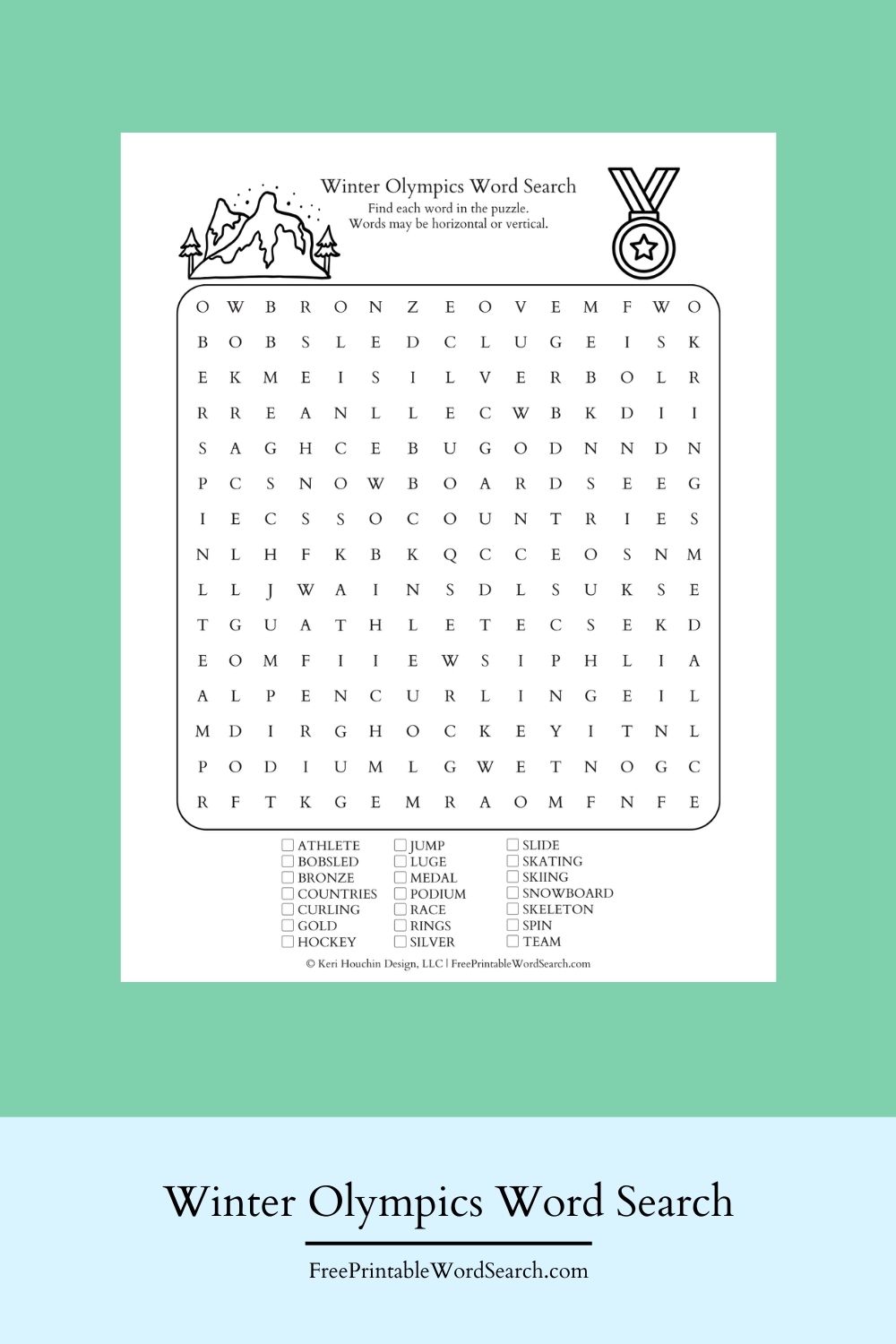 Winter Olympics Word Search - Free Printable Word Search