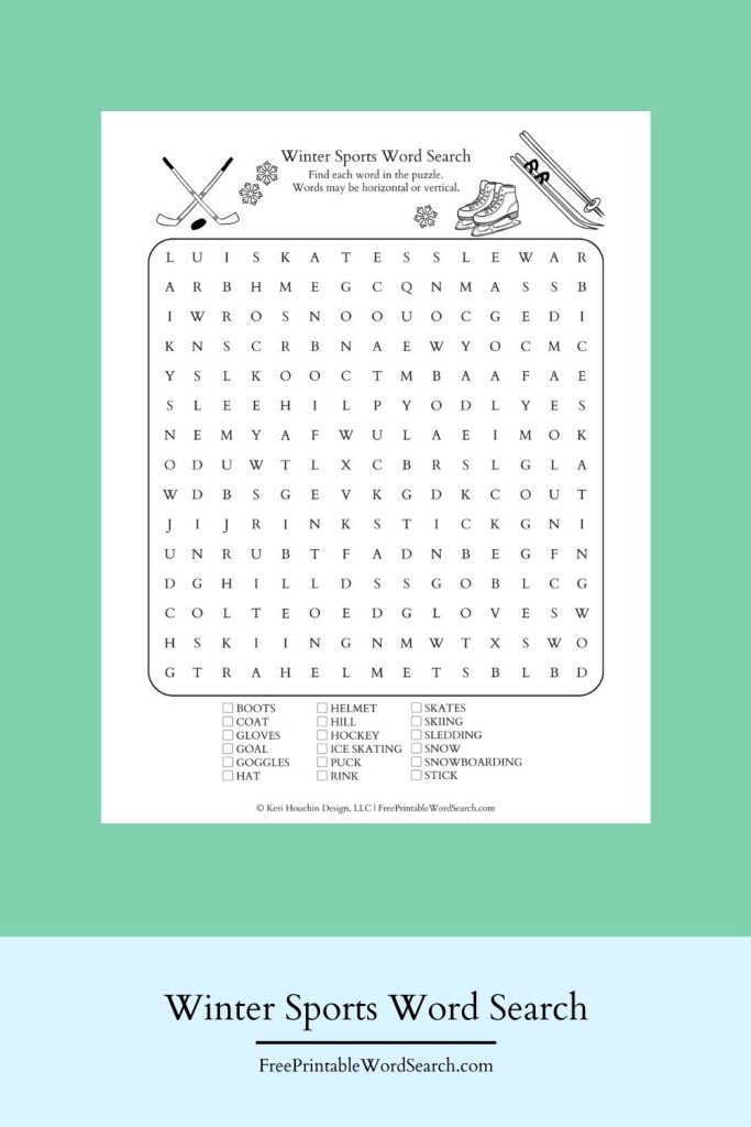 Winter Sports Word Search - Free Printable Word Search