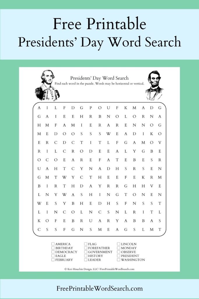 Presidents' Day Word Search - Free Printable Word Search