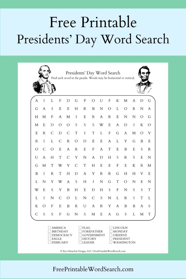 Presidents' Day Word Search - Free Printable Word Search