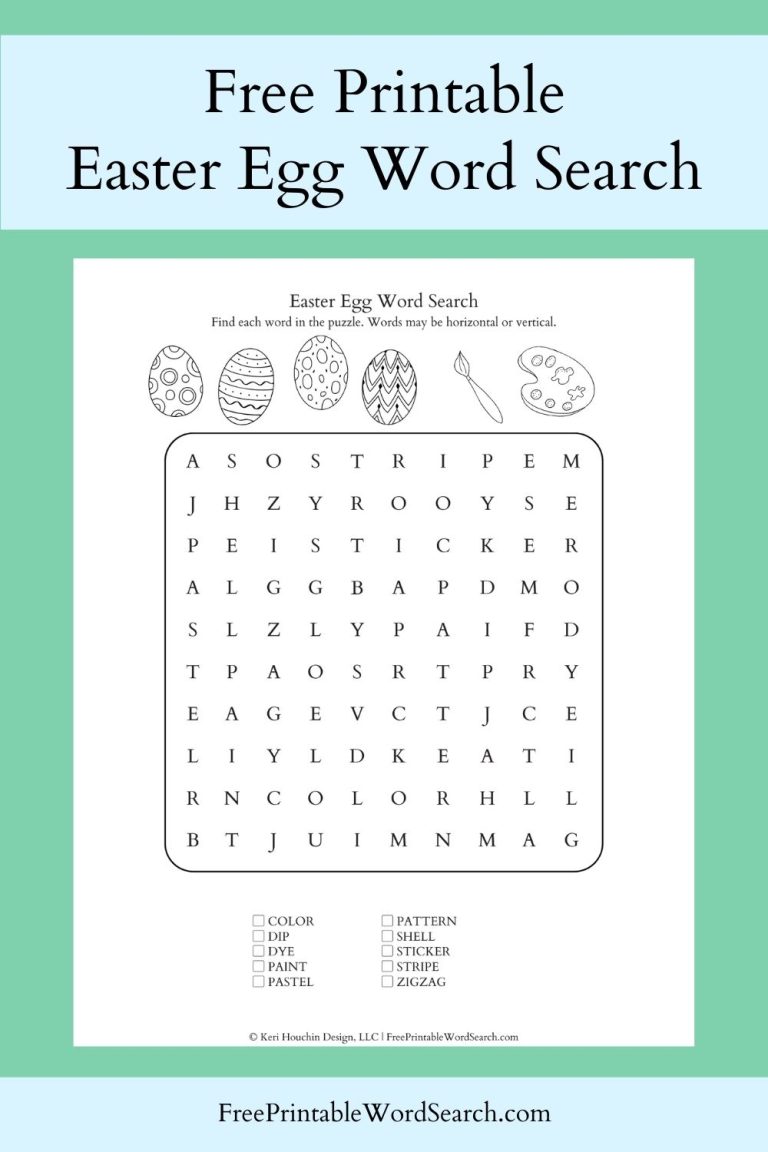 Easter Egg Word Search - Free Printable Word Search