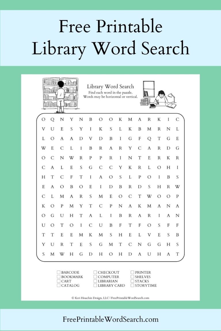 Library Word Search - Free Printable Word Search