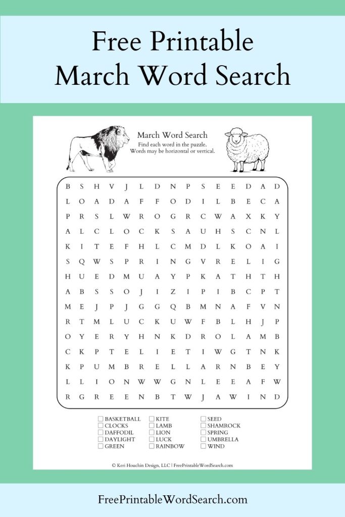 March Word Search - Free Printable Word Search