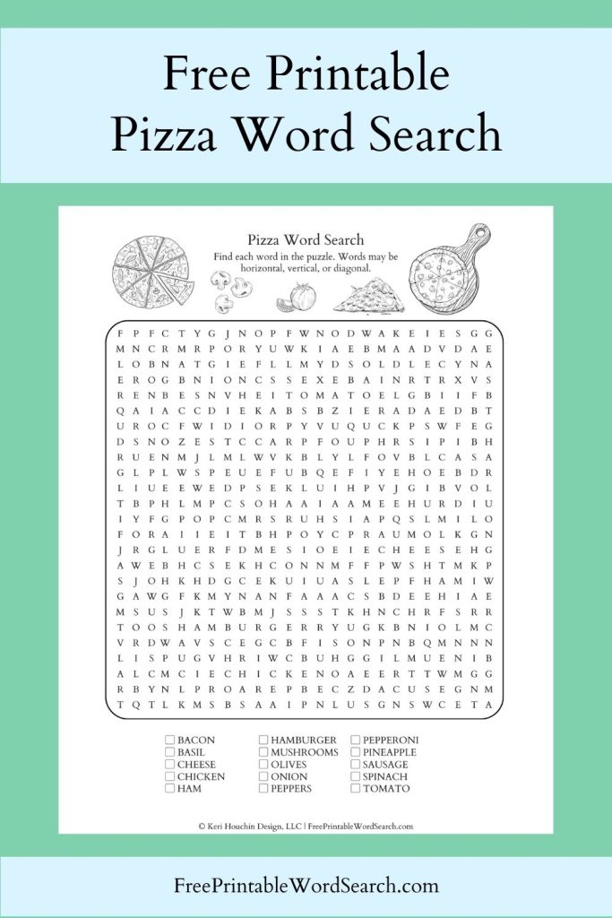 Pizza Word Search - Free Printable Word Search