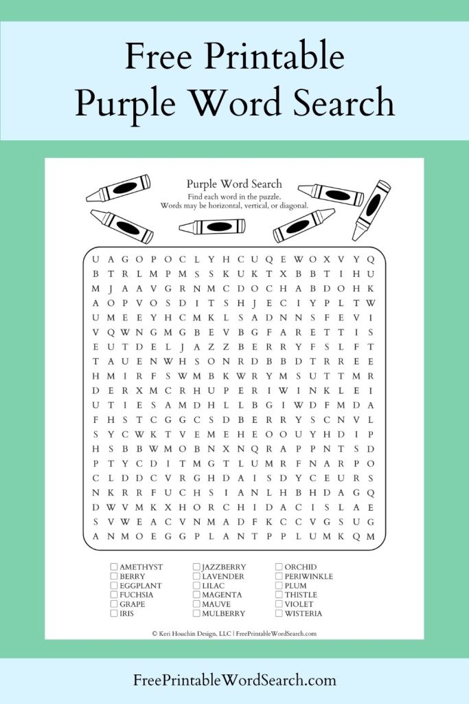 Purple Word Search - Free Printable Word Search