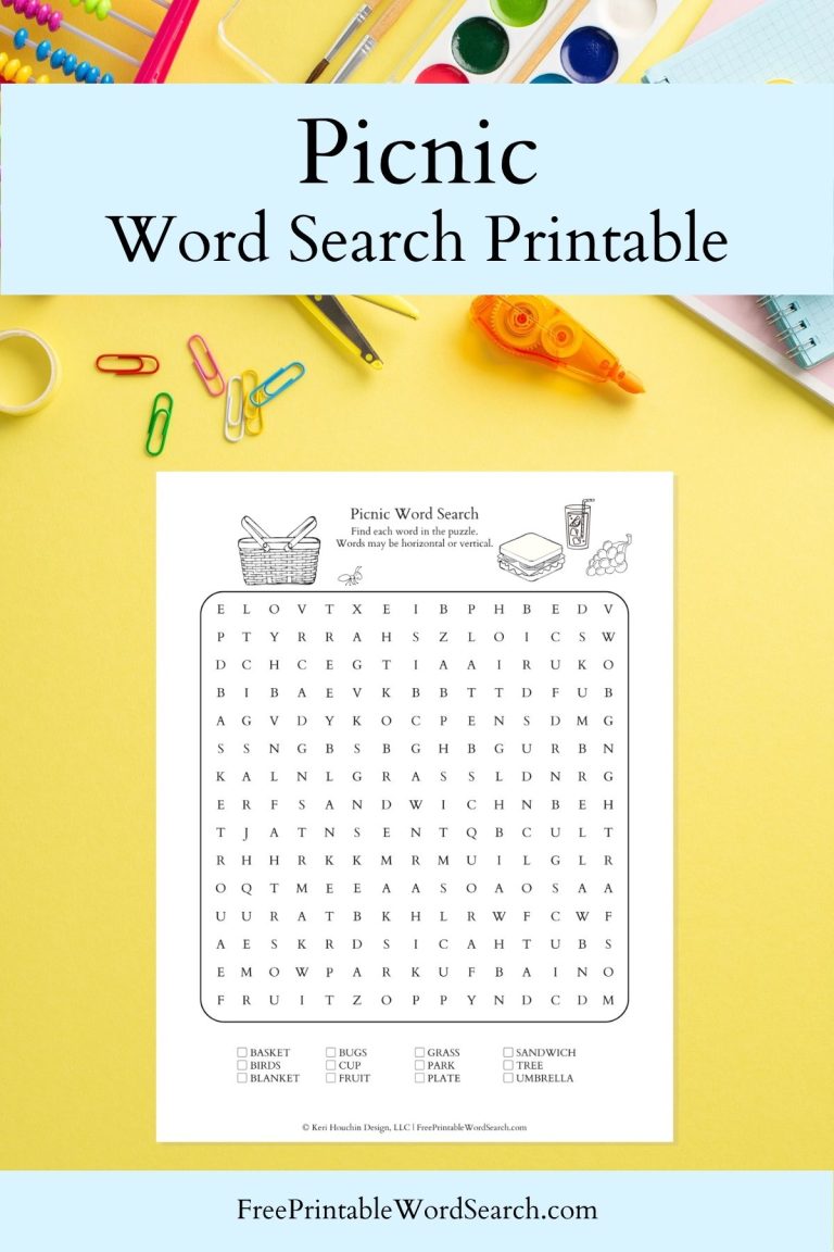 Picnic Word Search - Free Printable Word Search