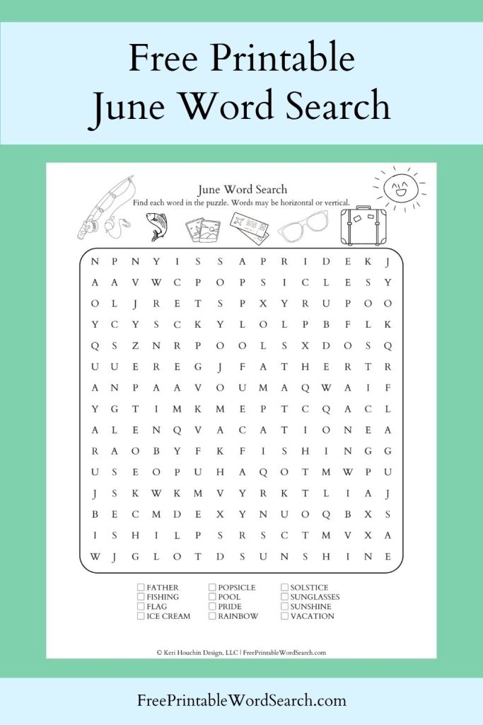 June Word Search - Free Printable Word Search